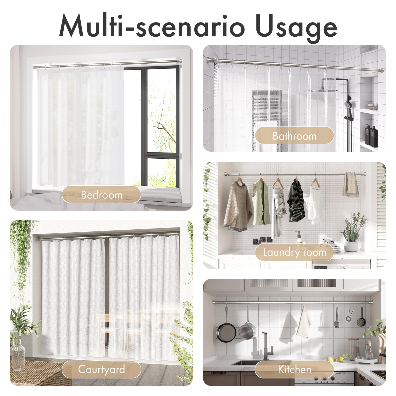 Amazer Spring Tension Curtain Rod - 54-90 Inches Rust-Resistance Shower Curtain Rod Bathroom Rod, Nickel