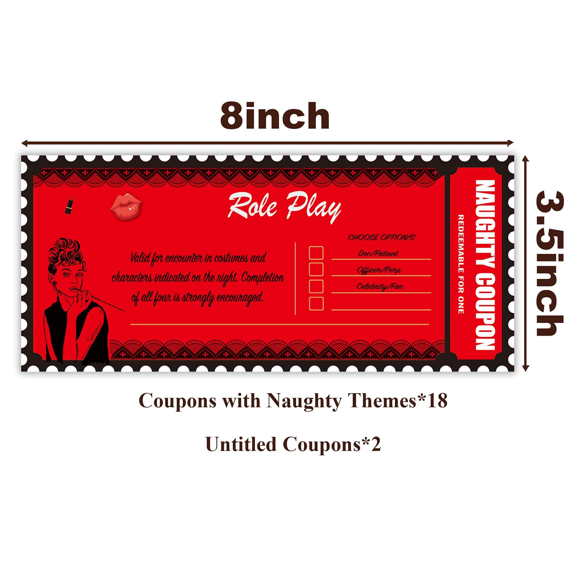 Juccybe Love Naughty Coupons, 20 Pack, Red Lip, Unisex-Adults, Multicolor, Occasions like Valentine's Day, Wedding, Christmas