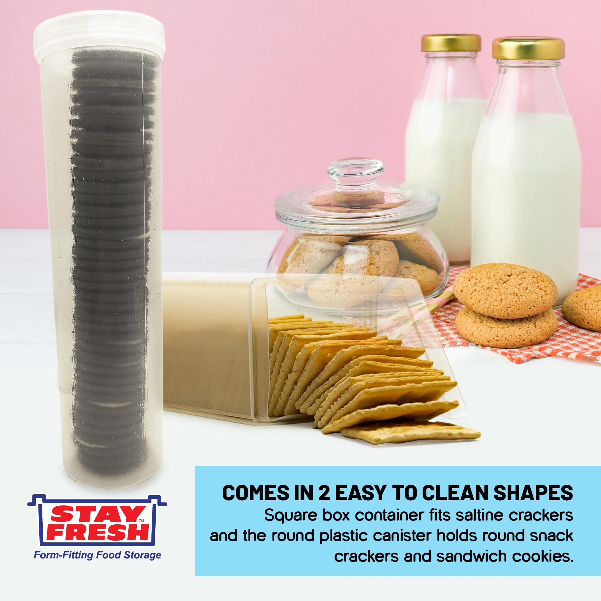 Stay Fresh Cracker Container Set β Kitchen Discovery β Round and Square Sizes for No-Crush Saltine, Cracker, and Cookie Storage β Retains Just-Opened Crispness and Flavor