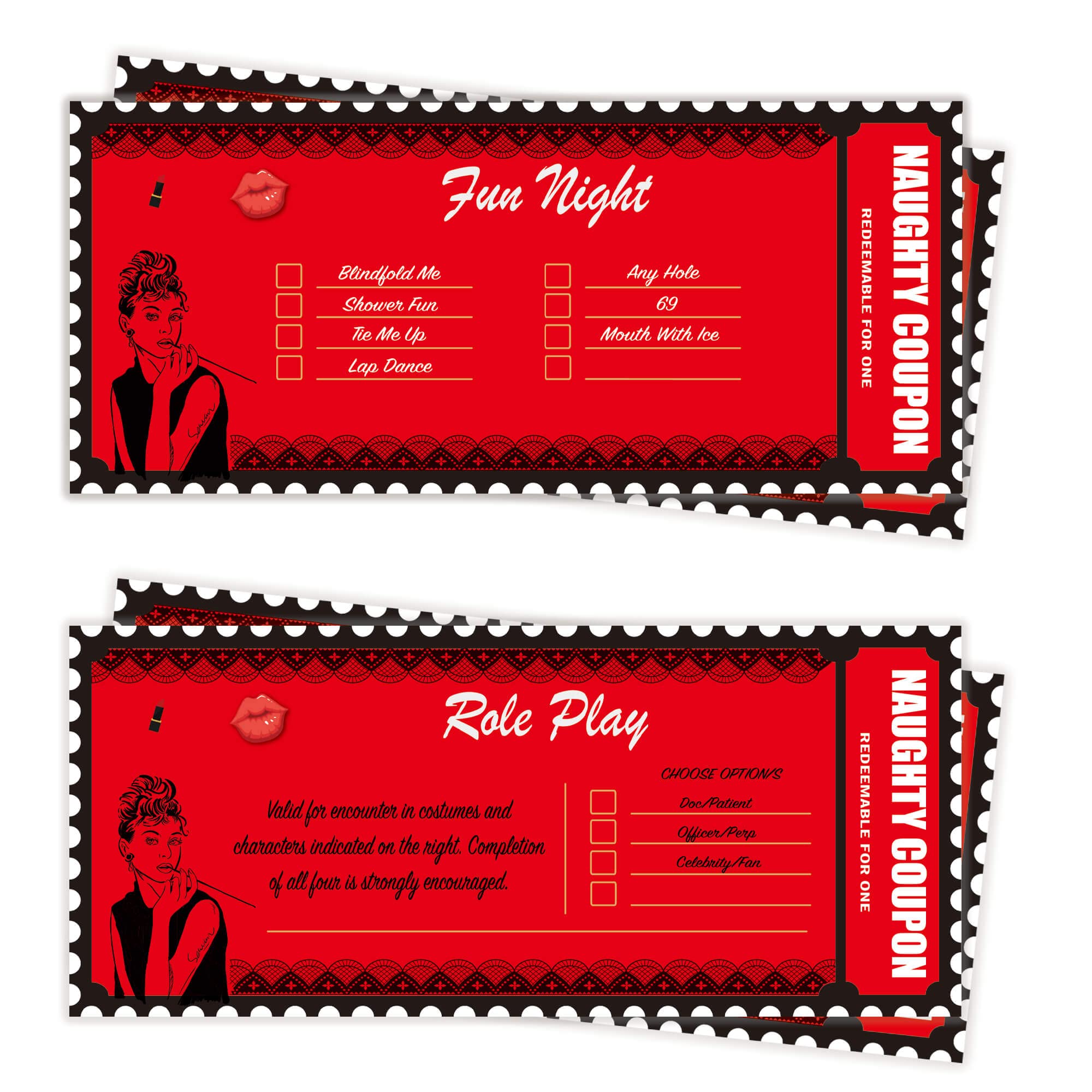 Juccybe Love Naughty Coupons, 20 Pack, Red Lip, Unisex-Adults, Multicolor, Occasions like Valentine's Day, Wedding, Christmas