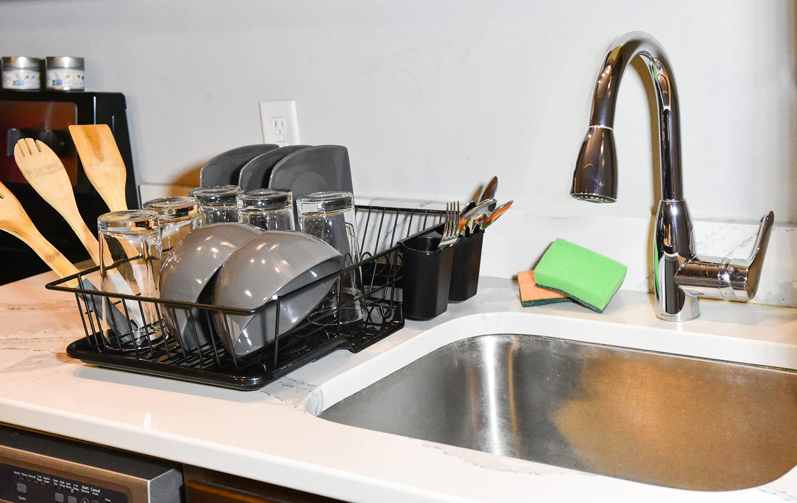 3 Pc Black Dish Drying Rack Set | Dish Rack | Sink Drying Rack | Dish Drainer | Sink Dish Rack (Matt Black)