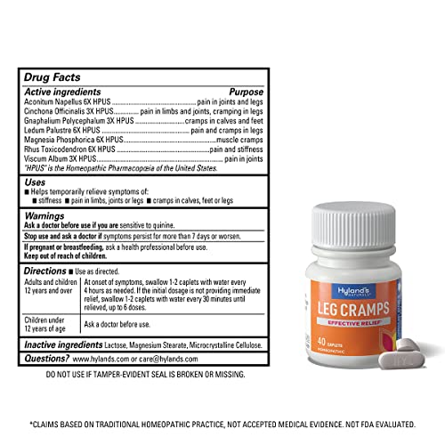 Hyland's Naturals Leg Cramps Caplets, Natural Relief of Calf, Leg and Foot Cramp, 40 Count Caplet