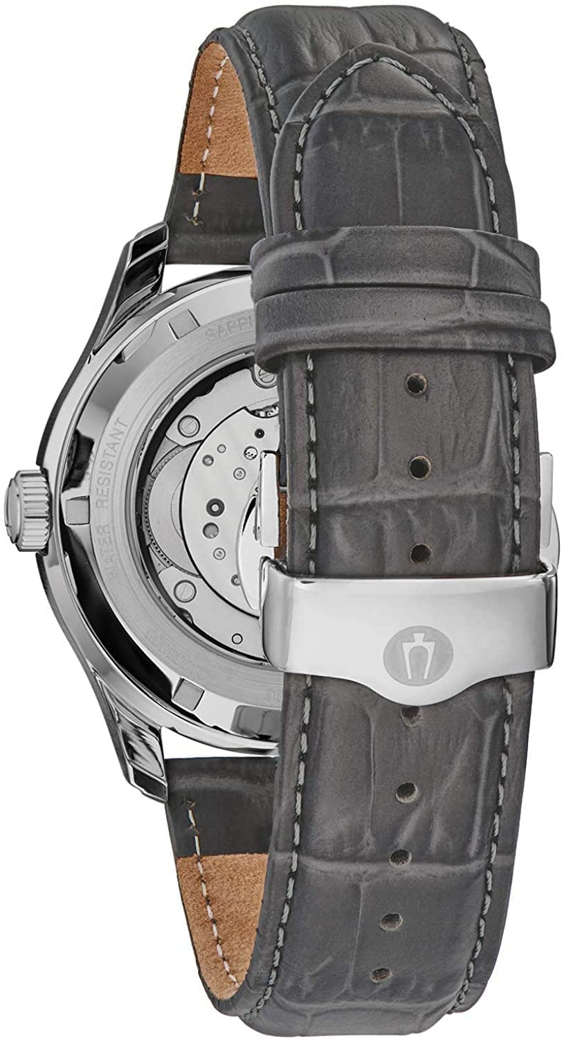 Bulova Men's Classic Wilton 26-Jewel Automatic Leather Strap Watch, 40 Hour Power Reserve, Domed Sapphire Crystal, Exhibition Case Back, Luminous Hands, 43mm