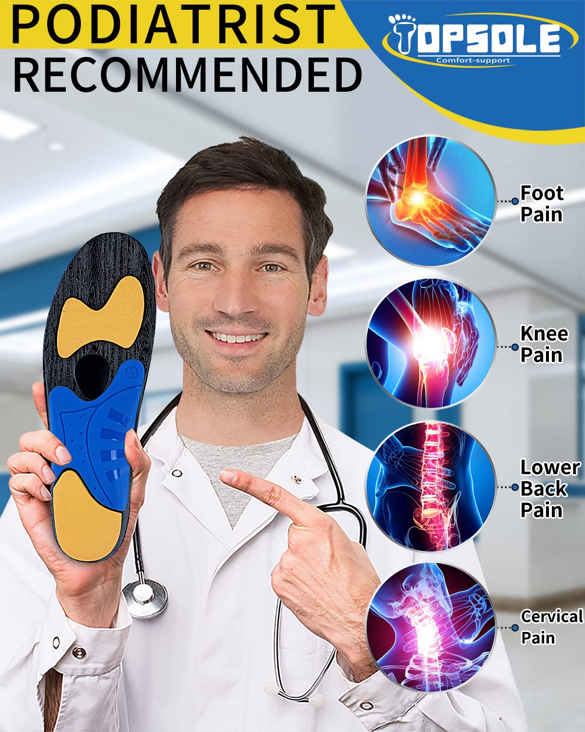 TOPSOLE {220+lbs}Standing All Day Heavy Duty Support Pain Relief Orthotics, Plantar Fasciitis High Arch Support Insoles for Men Women Metatarsalgia,Flat Feet,Feet Pain