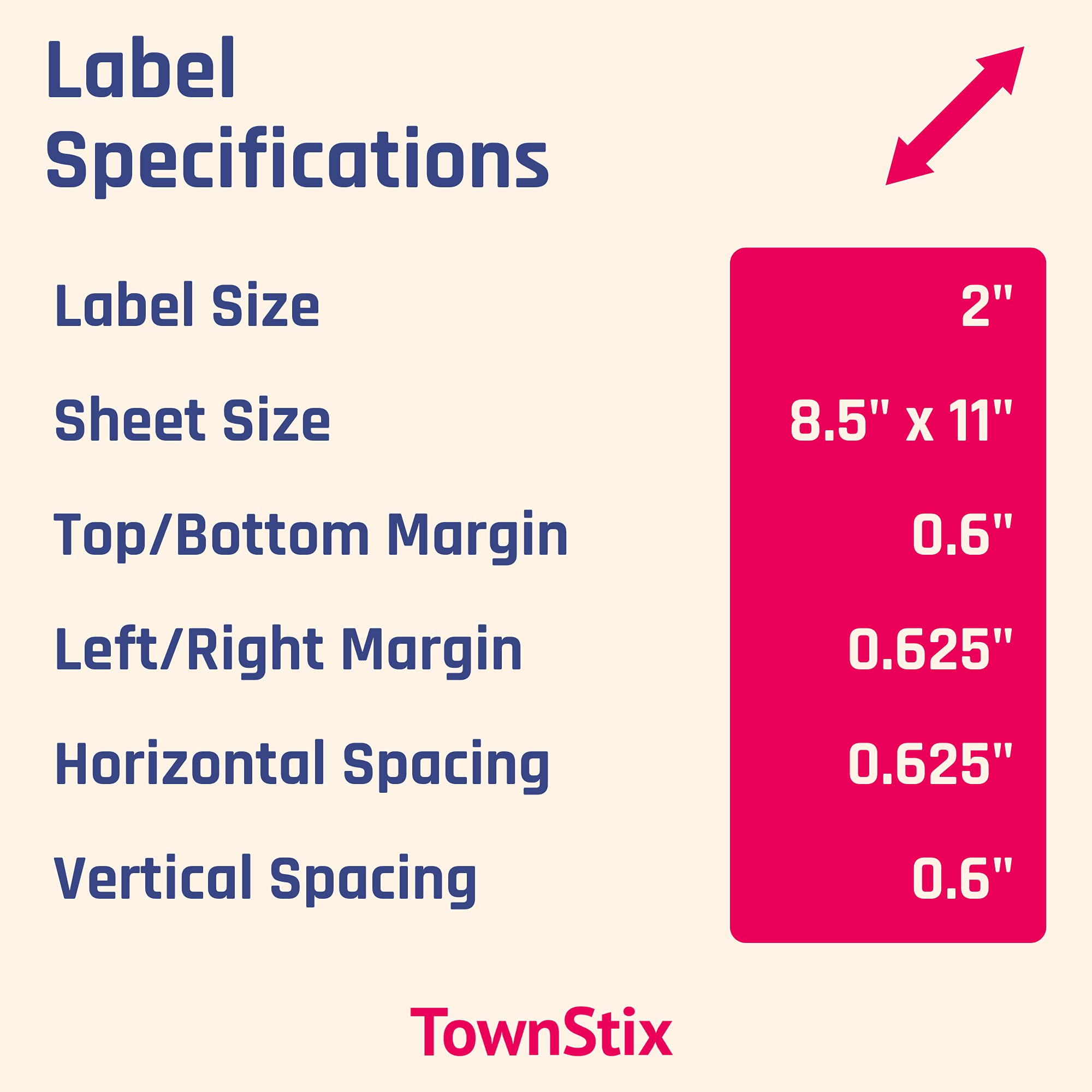 2" Round Matte White Sticker Label, Laser/Inkjet Printing - Letter Size, 30 Sheets