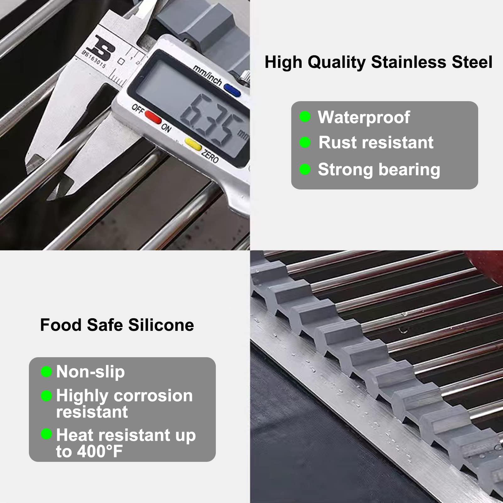 HIGEEK Roll Up Dish Drying Rack Over The Sink Dish Rack Kitchen Rolling Dish Drainer Over Sink, Foldable Sink Rack Mat Stainless Steel Wire Dish Drying Rack for Kitchen Sink Counter (17.5''x11.8'')