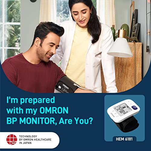 Omron Hem 6181 Fully Automatic Wrist Blood Pressure Monitor with Intelligence Technology, Cuff Wrapping Guide and Irregular Heartbeat Detection for Most Accurate Measurement (White)