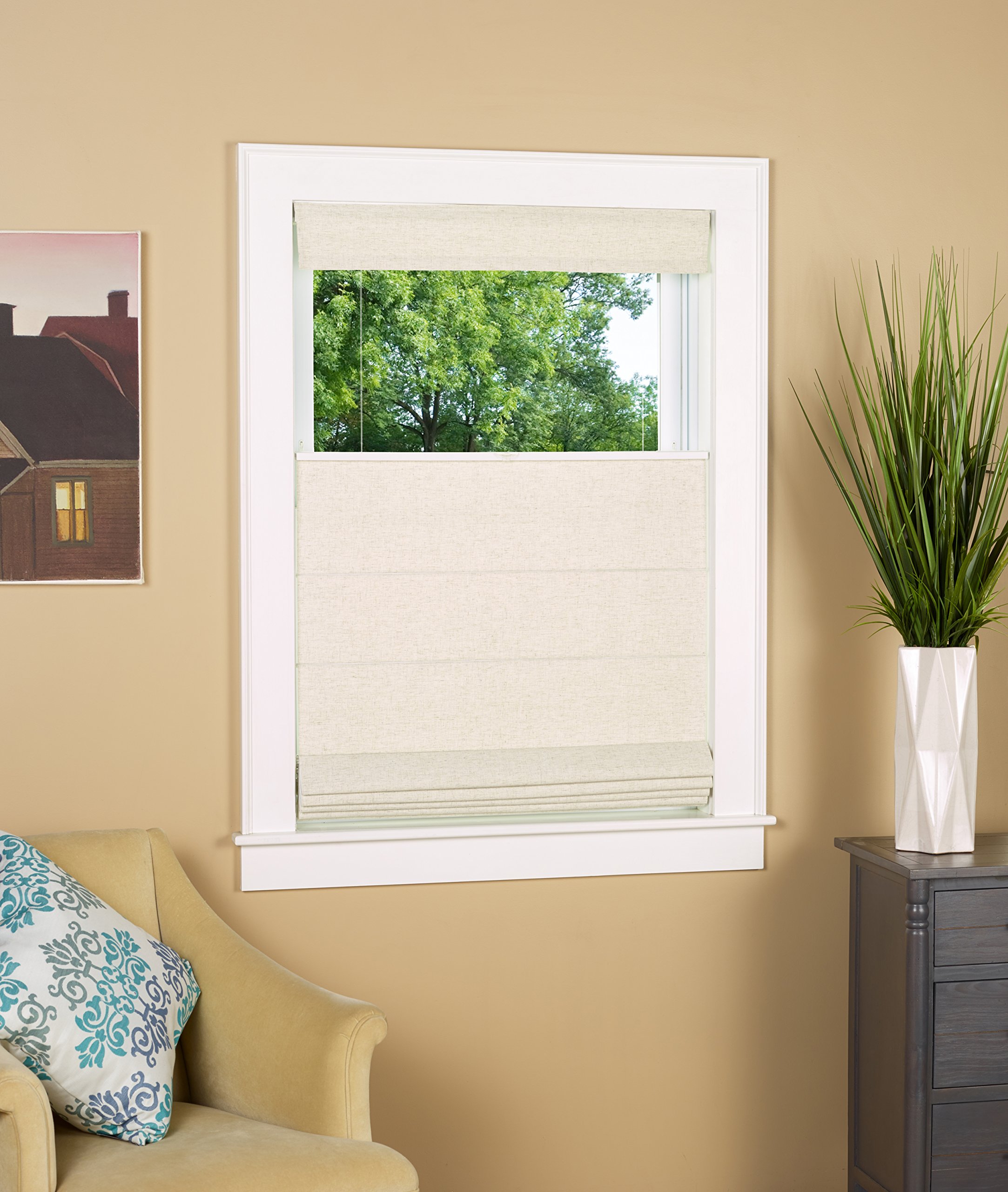North Country Window Wear Cordless Thermal Backed Top Down Bottom Up Roman Shade 23" W x 64" L - Color: Linen