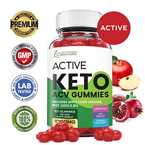 Justified Laboratories (10 Pack) Active Keto ACV Gummies 1000MG with Pomegranate Juice Beet Root B12 300 Gummys