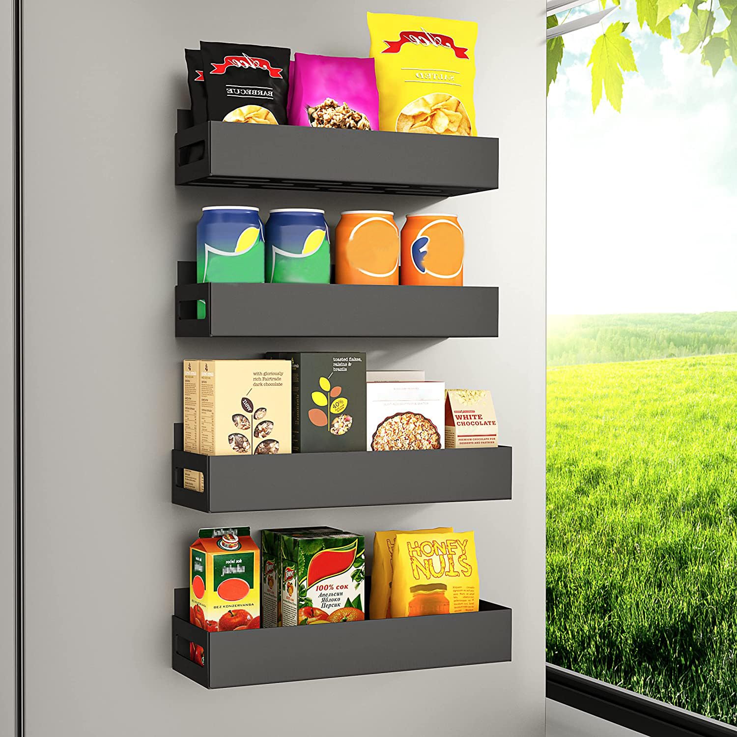 BIETCR Magnetic Spice Rack For Refrigerator , Metal magnetic fridge shelf,Strong magnetic shelves For Refrigerator and Microwave Oven(4 Pack,Black )