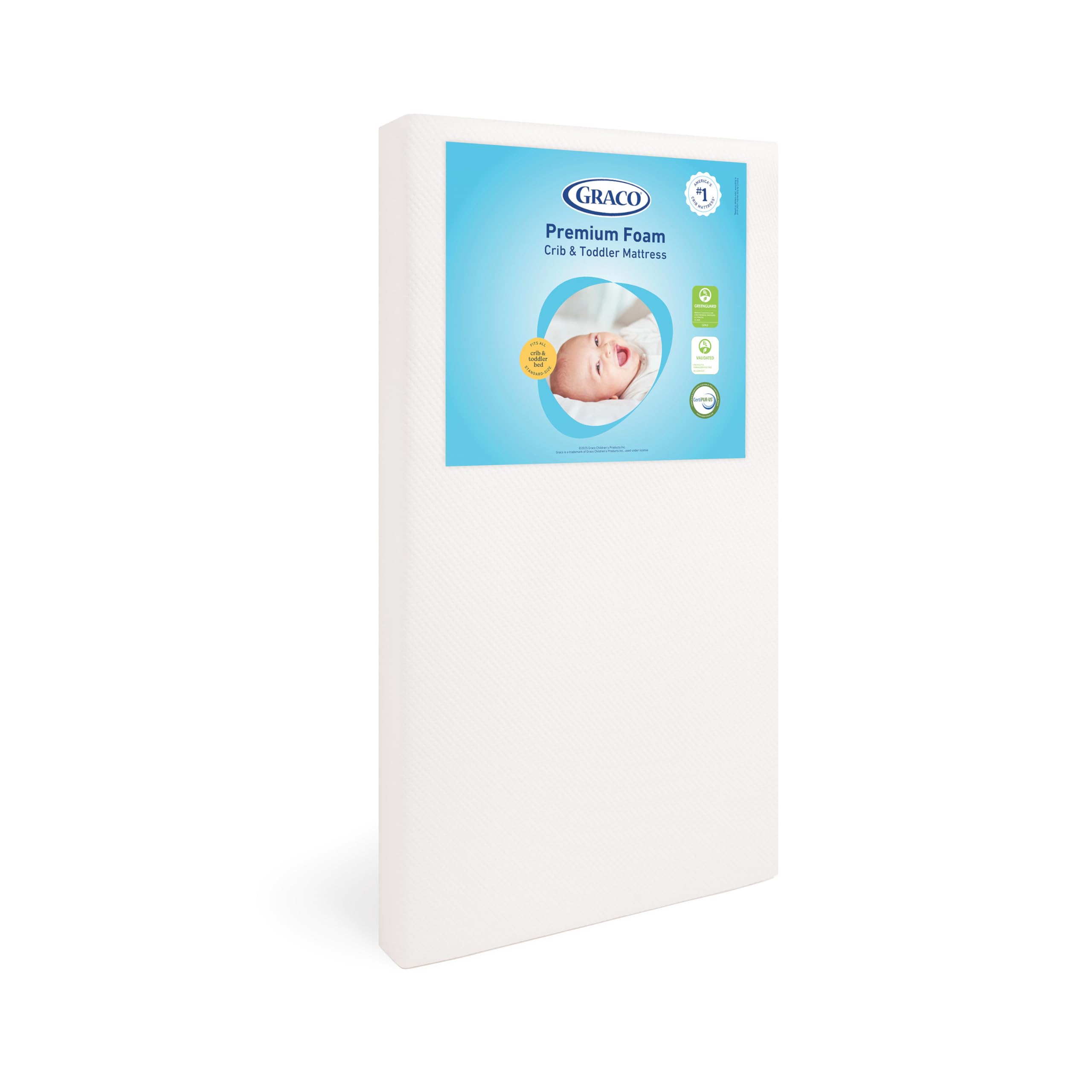 Graco Premium Foam Crib & Toddler Mattress – GREENGUARD Gold and CertiPUR-US Certified, 100% Machine Washable, Breathable, and Water-Resistant Cover, Meets All Applicable Category Safety Standards