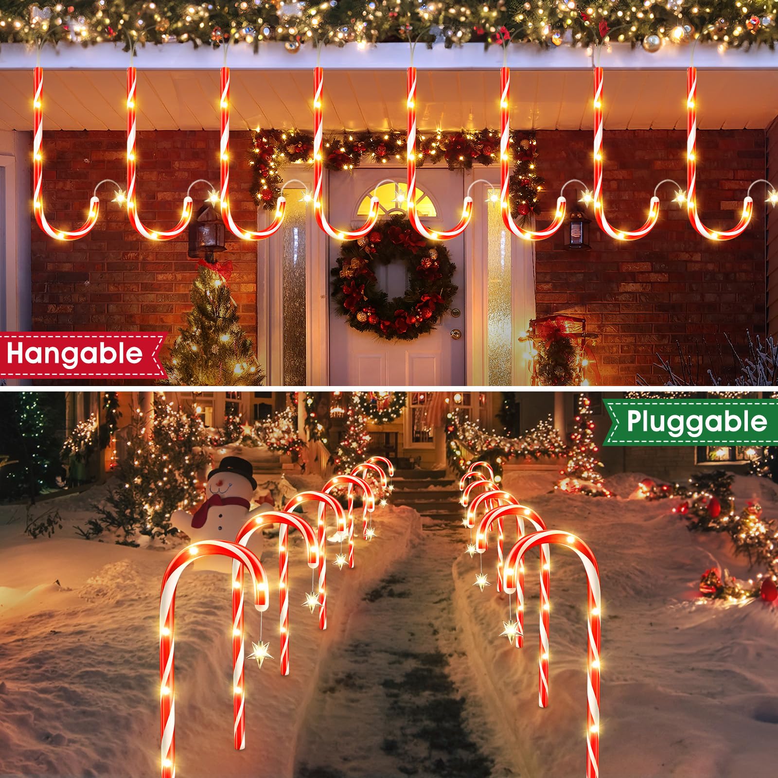 BONLION 24 Pack Christmas Lights Outdoor, 56.5ft Long Solar Candy Cane Lights 8 Modes Christmas Decorations Outside with 144 LED & Bright Star, Waterproof Yard Pathway Outdoor Christmas Decorations