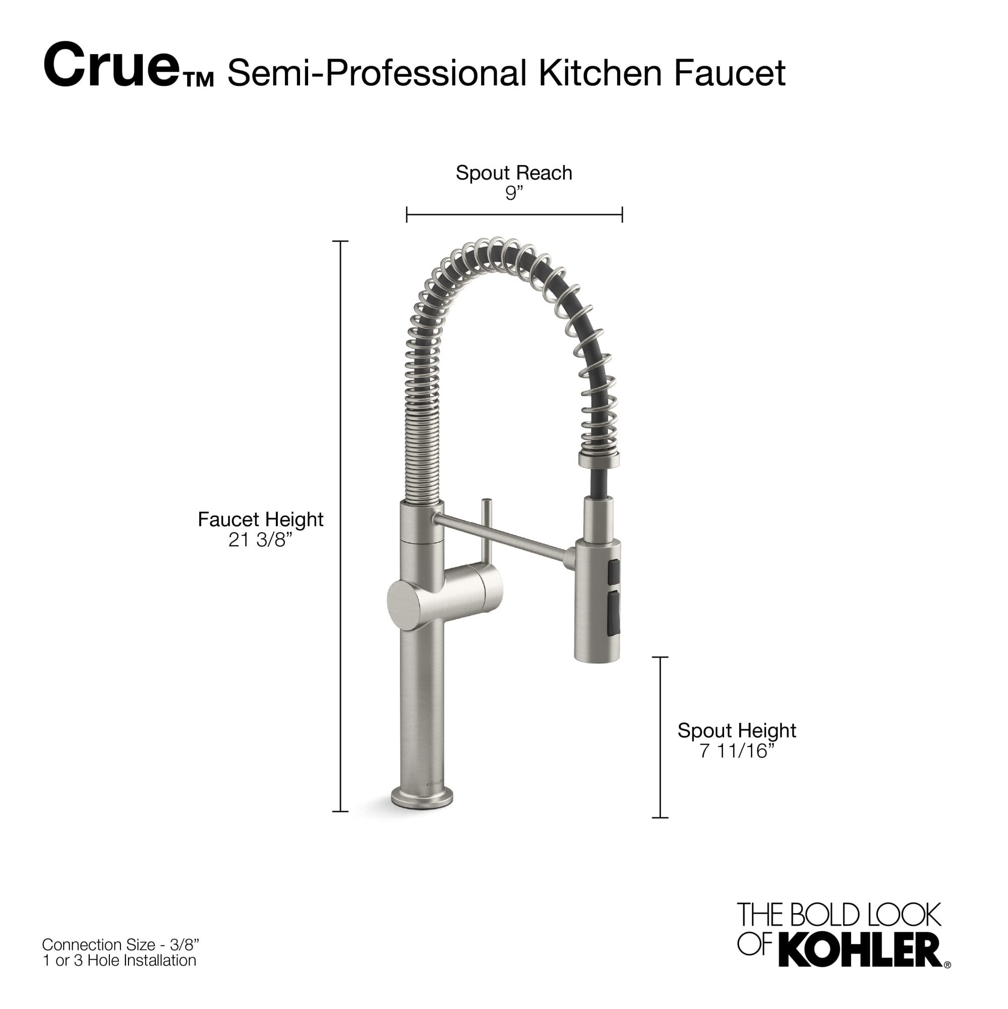KOHLER 22973-2MB Crue High-Arc Kitchen Faucet with Pull Down Spring Spout, Professional Pre-Rinse Kitchen Faucet, Commercial Faucet, Vibrant Brushed Moderne Brass