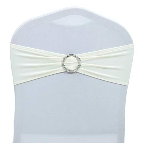 VDS - Ivory | Spandex Chair Sashes Bows | 10 PCS | Stretch Elastic Banquet Folding Chair Band with Silver Buckle Slider for Wedding Thanksgiving Halloween Christmas Party Home Decorations