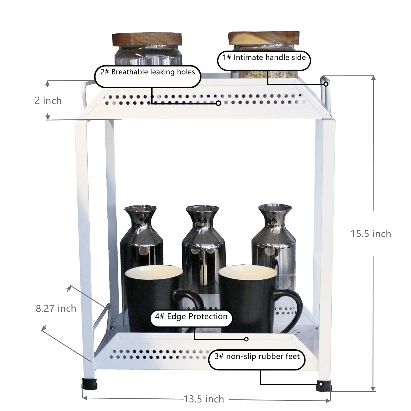 Bathroom Counter Organizer Kitchen Spice Rack and Cosmetic Storage Rack,Under Sink Organizer,For Bathroom Kitchen Living room Bedroom Dressing Table Sink Organization,2 Tier Standing Rack,White