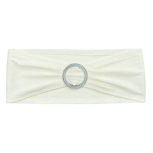 VDS - Ivory | Spandex Chair Sashes Bows | 10 PCS | Stretch Elastic Banquet Folding Chair Band with Silver Buckle Slider for Wedding Thanksgiving Halloween Christmas Party Home Decorations