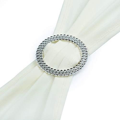 VDS - Ivory | Spandex Chair Sashes Bows | 10 PCS | Stretch Elastic Banquet Folding Chair Band with Silver Buckle Slider for Wedding Thanksgiving Halloween Christmas Party Home Decorations