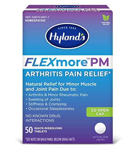 Hyland's Arthritis Pain Relief, FLEXmore PM for Back, Neck, Joint, and Muscle Pain Relief, 50 Quick-Dissolving Tablets