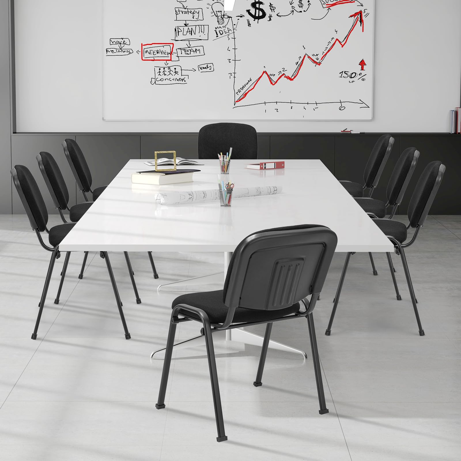 COSTWAY Guest Reception Chairs Set of 10, Stackable Conference Chairs with Upholstered Seat & Ergonomic Back, Waiting Room Chairs for Office, Reception Room, Conference Room, Events