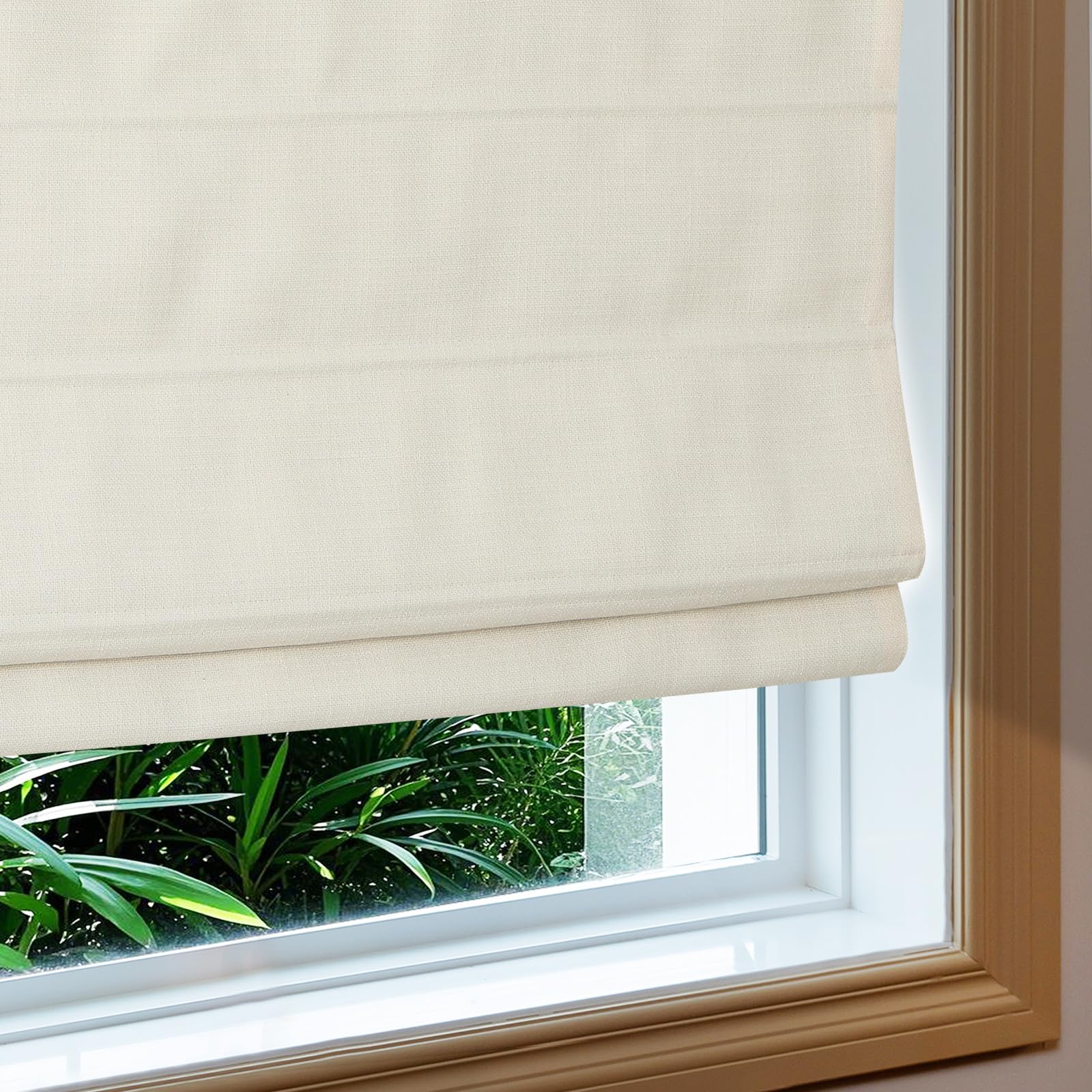 Sunbox Cordless Roman Shade, Window Treatment, Polycotton, Beige White, Blackout, Custom Size, Easy Installation