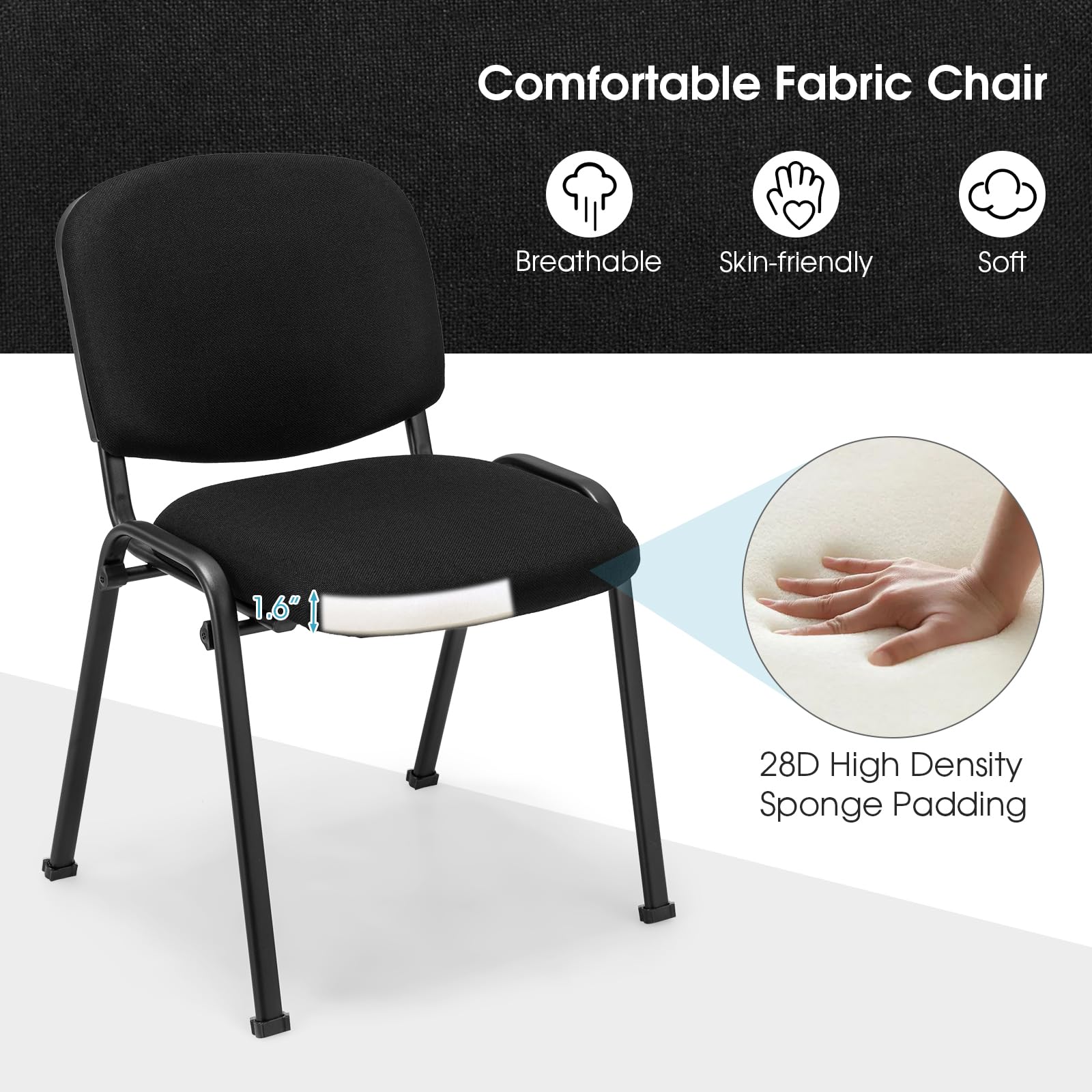 COSTWAY Guest Reception Chairs Set of 10, Stackable Conference Chairs with Upholstered Seat & Ergonomic Back, Waiting Room Chairs for Office, Reception Room, Conference Room, Events