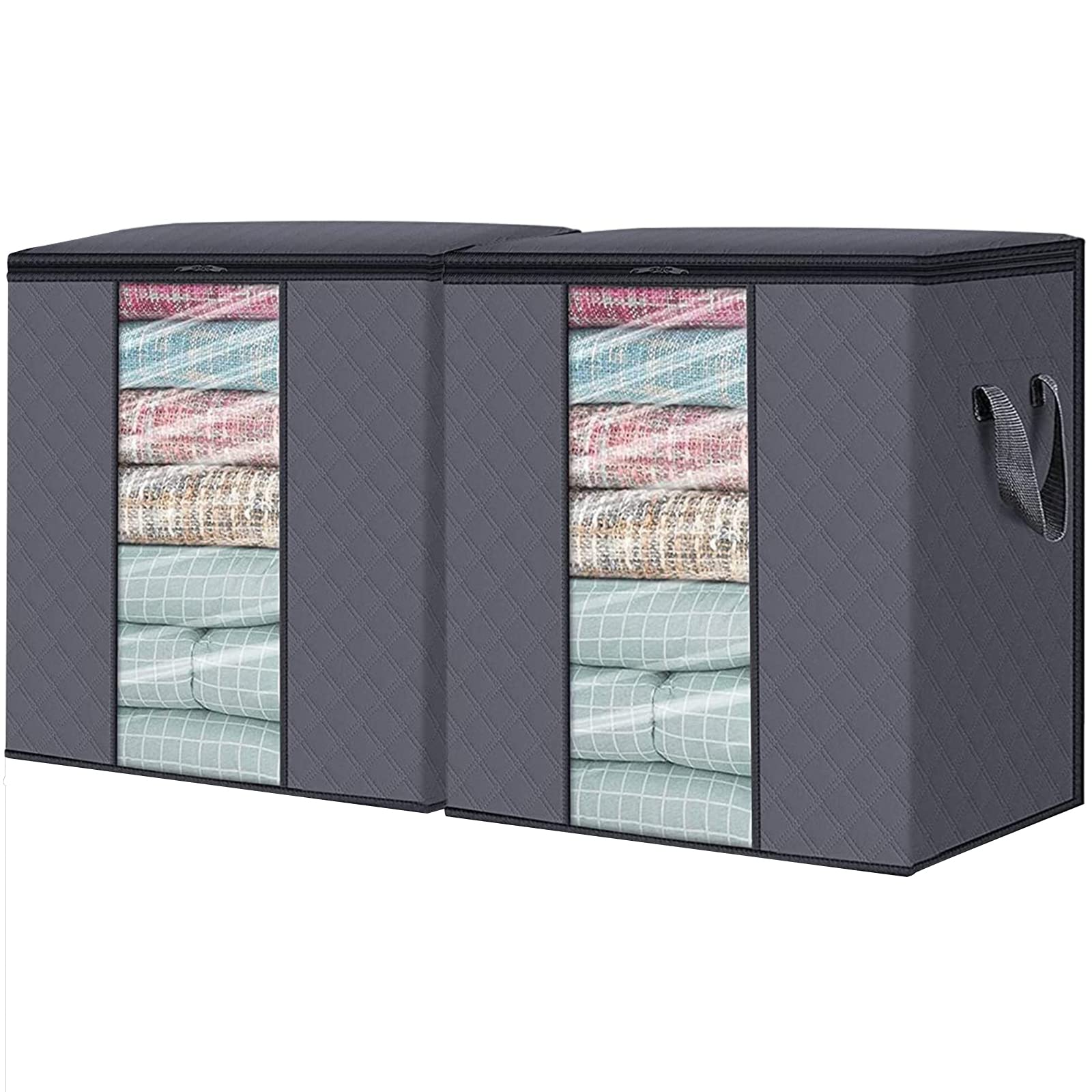 WISELIFE Storage Bags [2 Pack/100L] Large Blanket Clothes Organization and Storage Containers for Comforters,Bedding, Foldable Organizer with Reinforced Handle, Clear Window, Sturdy Zippers,Gray