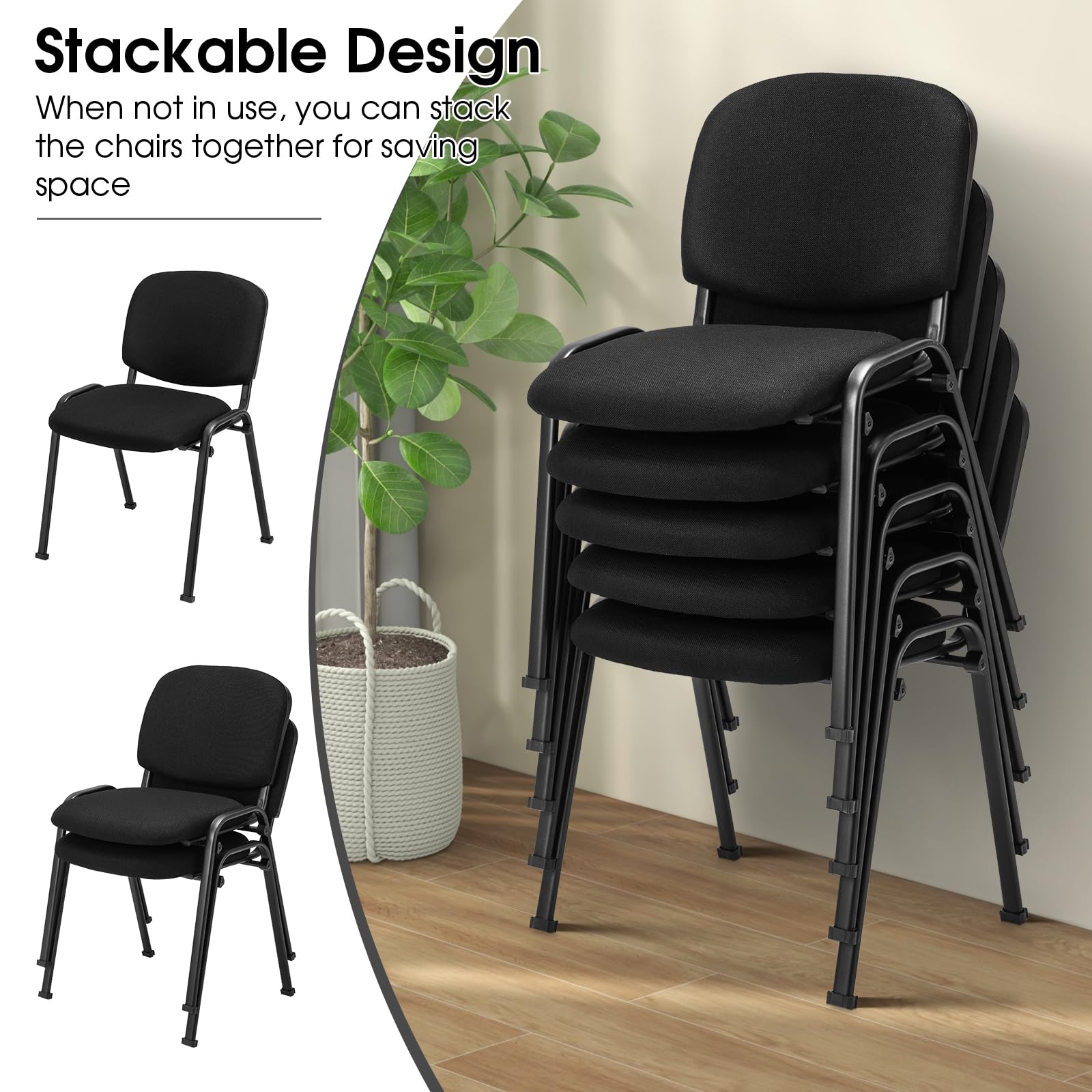 COSTWAY Guest Reception Chairs Set of 10, Stackable Conference Chairs with Upholstered Seat & Ergonomic Back, Waiting Room Chairs for Office, Reception Room, Conference Room, Events