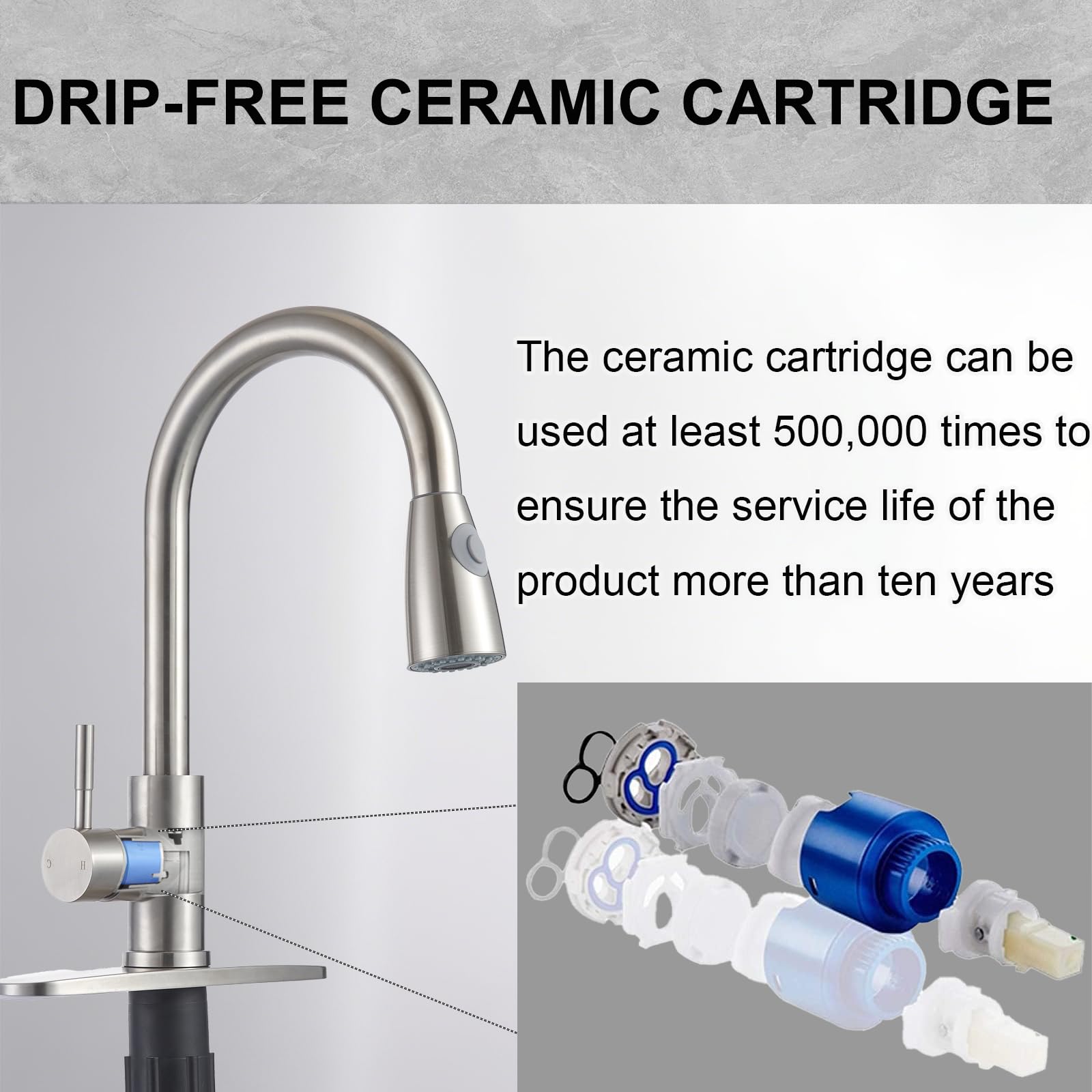 Friho Brushed Nickel Kitchen Faucet with Pull Down Sprayer, Modern Single Handle Stainless Steel Pull Out Spring Kitchen Sink Faucets with Deck Plate for Camper Rv Bar