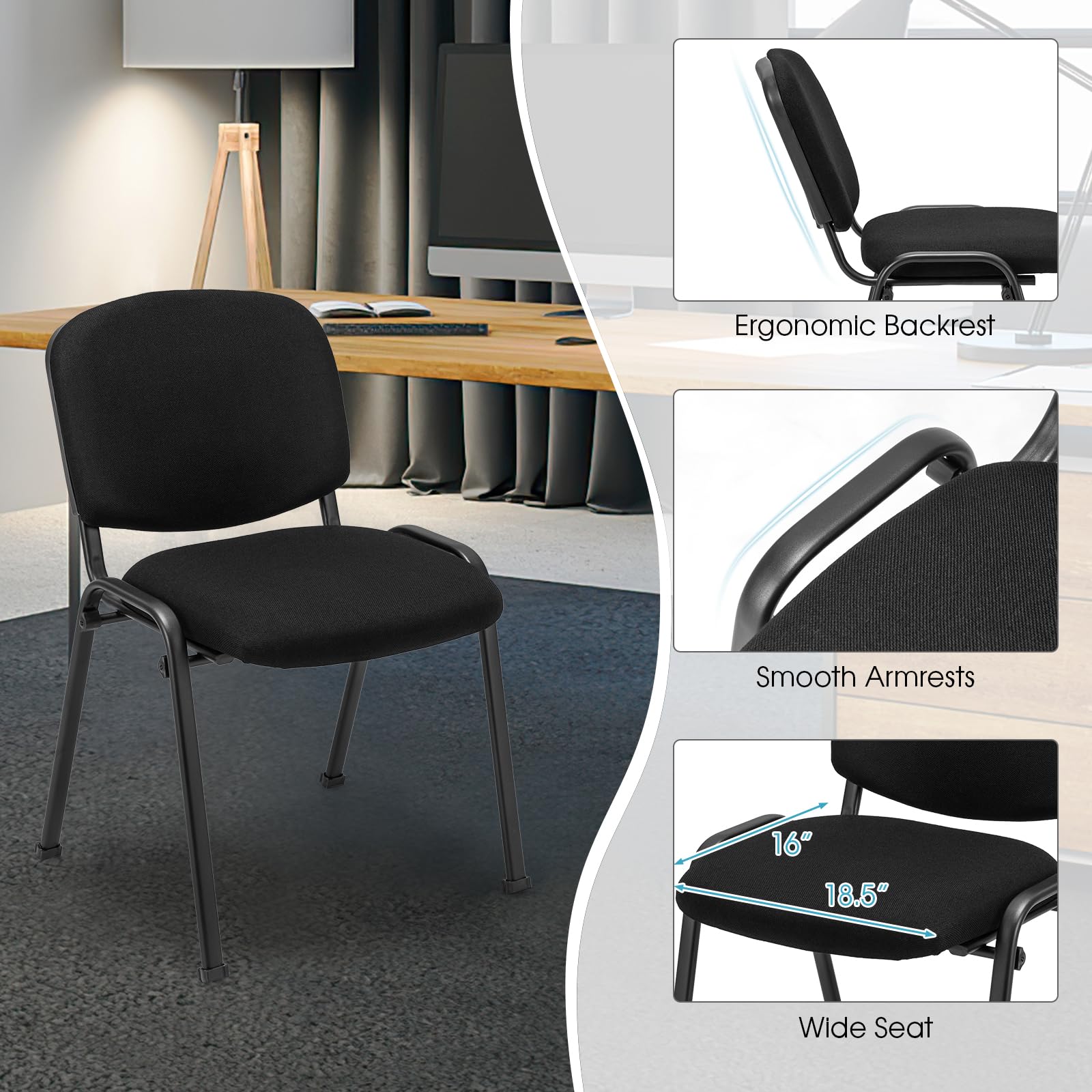 COSTWAY Guest Reception Chairs Set of 10, Stackable Conference Chairs with Upholstered Seat & Ergonomic Back, Waiting Room Chairs for Office, Reception Room, Conference Room, Events