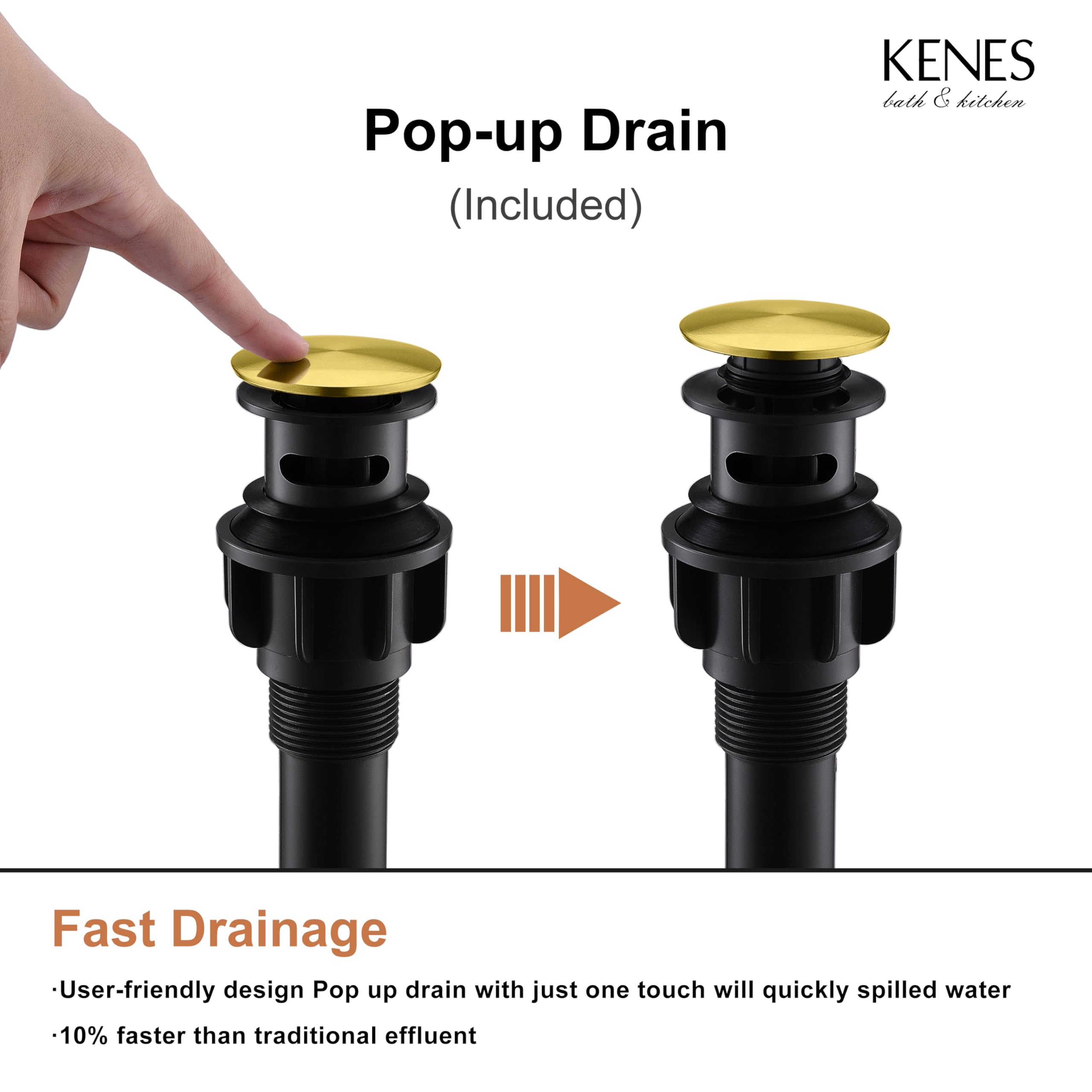 KENES Brushed Gold Two Handle 8 Inch Widespread Bathroom Sink Faucet, Gold High Arc Lavatory Vanity Sink Faucet 3 Hole with Pop Up Drain & Water Supply Hoses LJ-9018-4