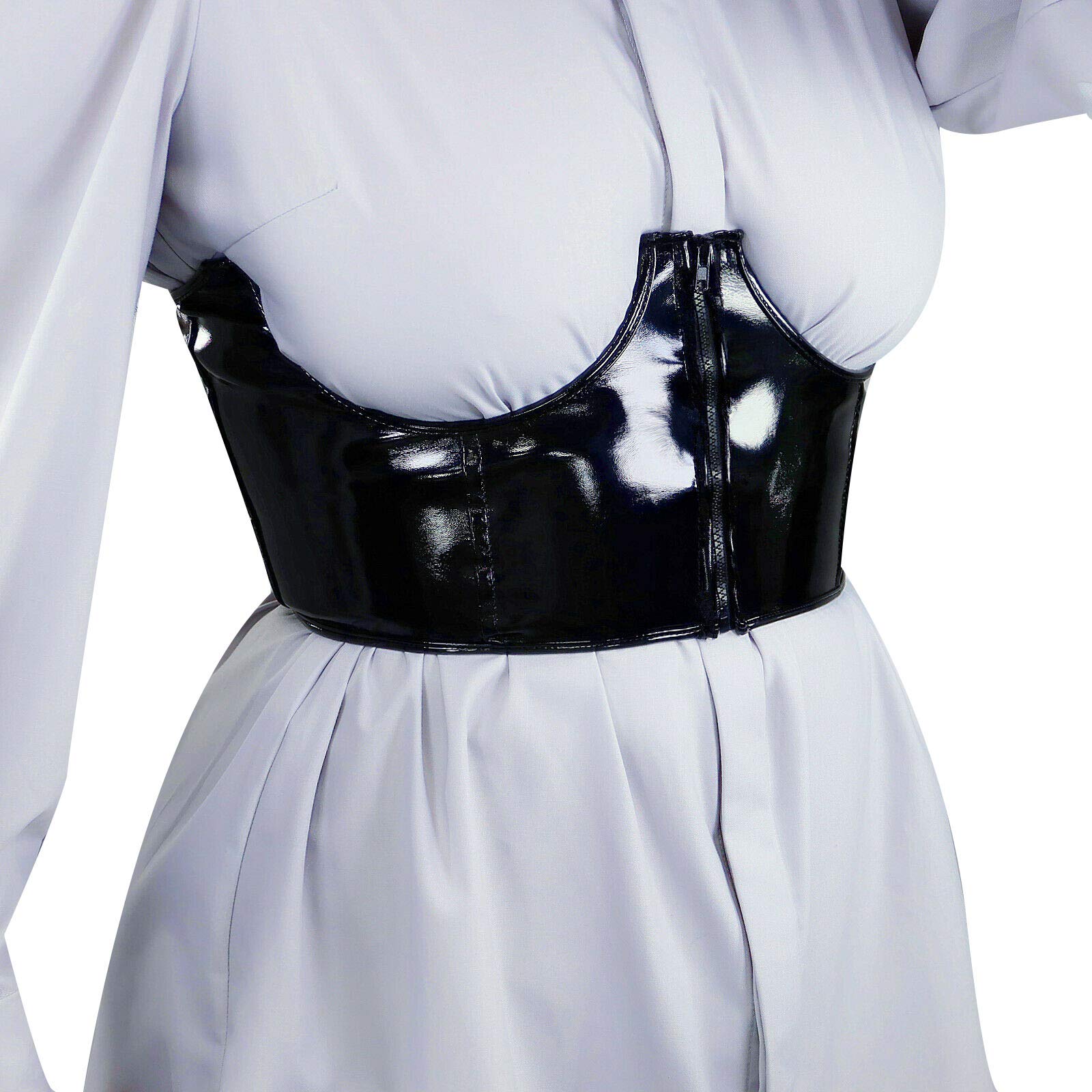 DooWay Women's Sexy Underbust Corset Belt Faux Patent Leather Latex Smooth Zipper Waist Bustier White