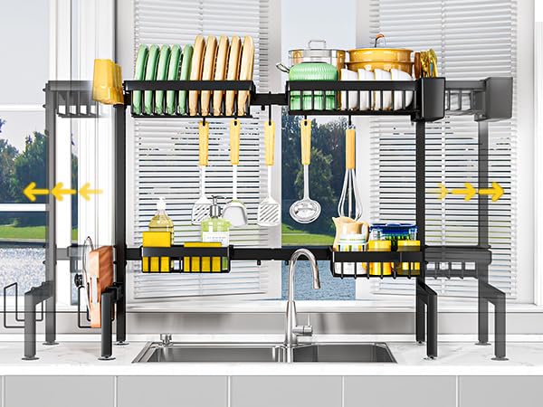 ARSTPEOE Four Baskets (one More Than Others) Over The Sink Dish Drying Rack,fits All Sinks (from 24.8" to 35.4"),2-Tier Adjustable Sink Rack,Dishes Rack Kitchen Storage Organizer Space