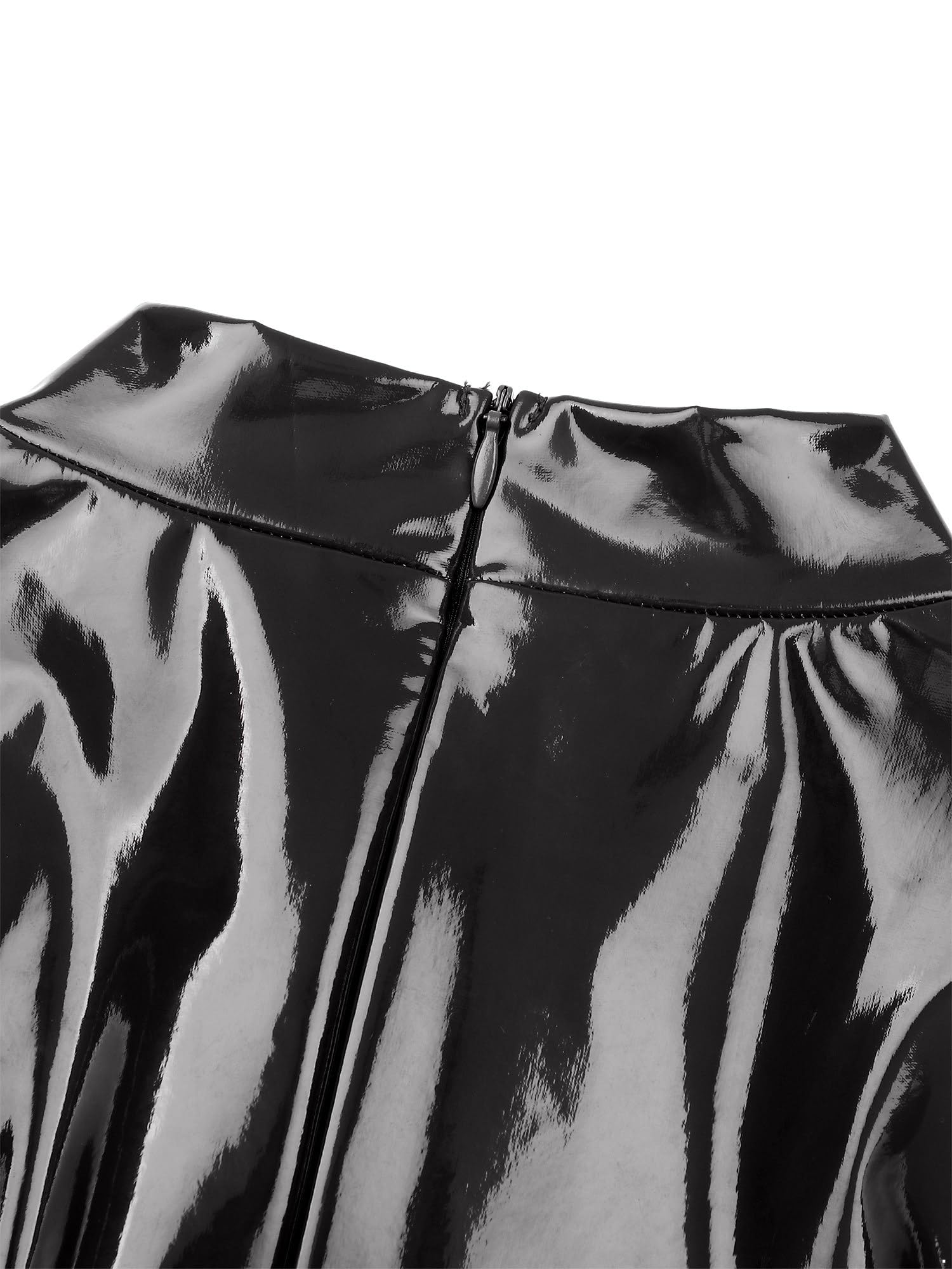ACSUSS Womens Hollow Out Crotchless Jumpsuit Open Chest Long Sleeve Mock Neck Patent Leather Bodysuit Black Medium