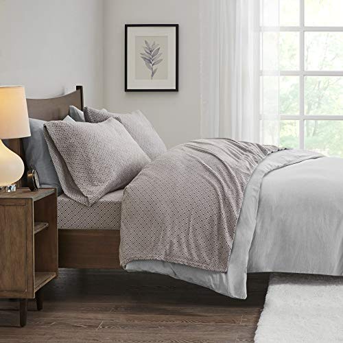 Sleep Philosophy True North Micro Fleece Bed Sheet Set, Warm, Sheets with 14" Deep Pocket, for Cold Season Cozy Sheet-Set, Matching Pillow Case, Full, Grey Diamond, 4 Piece