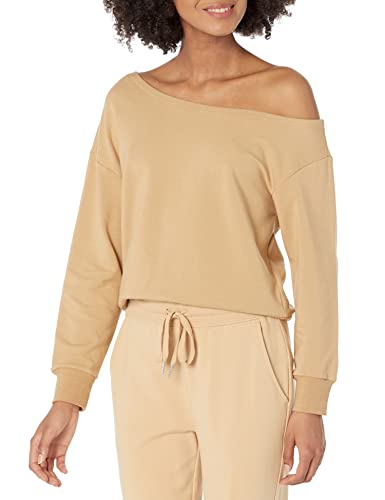 Daily Ritual Women's Terry Cotton & Modal Cut Out Shoulder Sweatshirt, Tan, Small