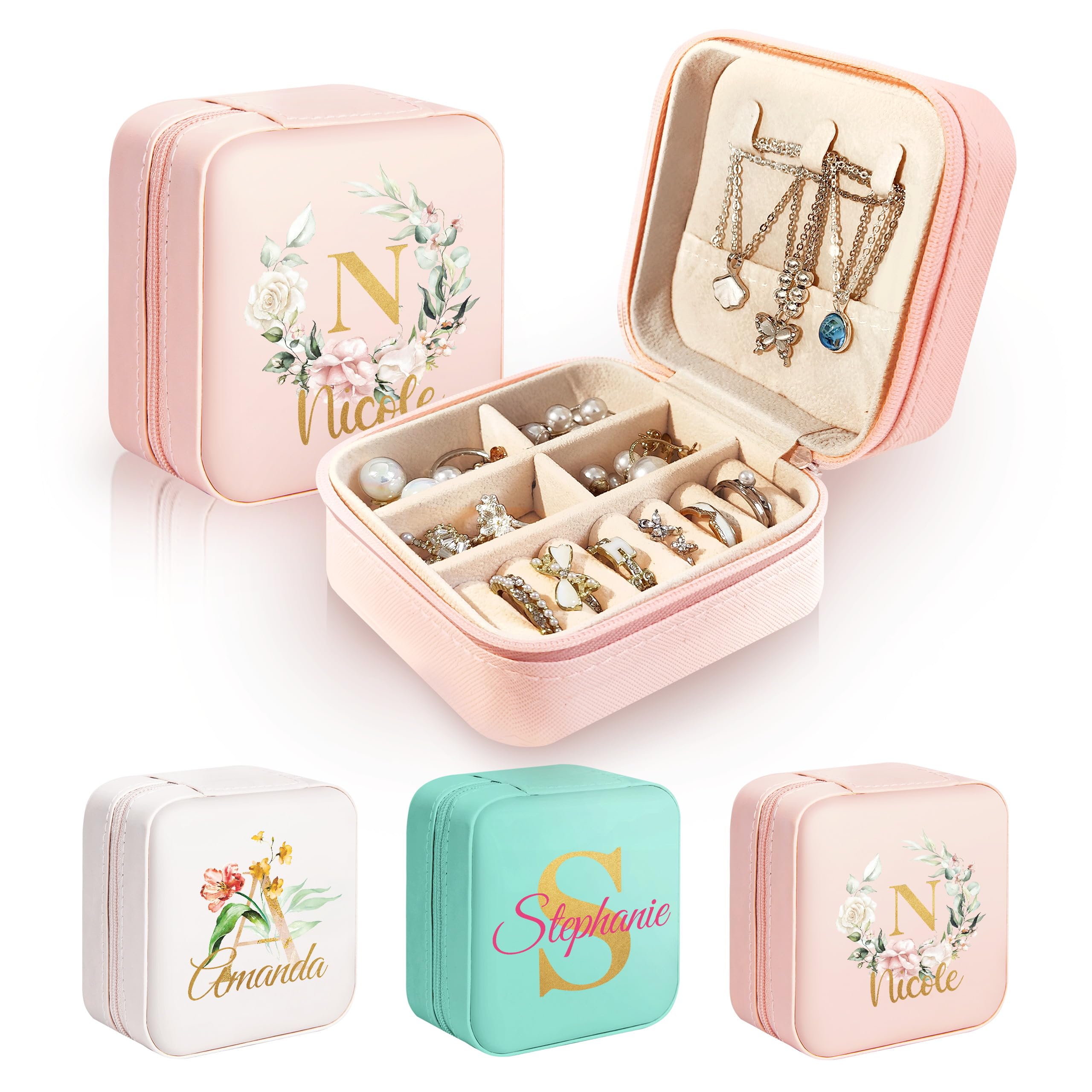 Caramel Sweet Life Jewelry Box | Personalized Jewelry Organizer | Mom Gifts | Small Travel Jewelry Case with Initial Design