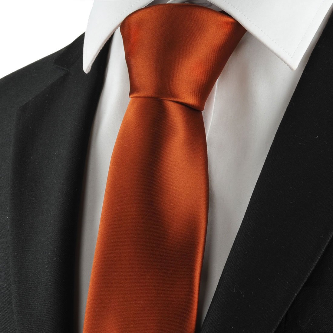 KissTies Mens Rust Tie Burnt Orange Satin Necktie Wedding Ties + Gift Box