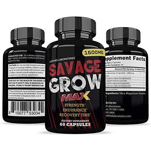 (2 Pack) Savage Grow Max 1600MG All Natural Advanced Men's Heath Formula 120 Capsules