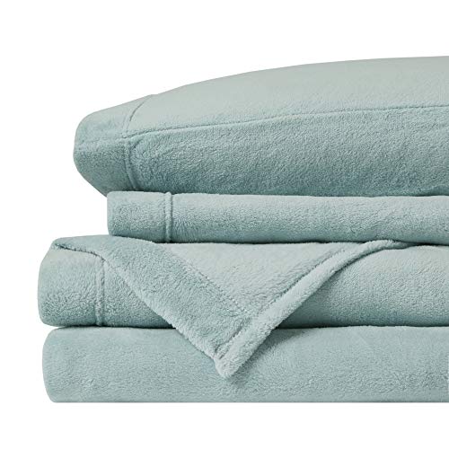 True North by Sleep Philosophy Soloft Plush Bed Sheet Set, Wrinkle Resistant, Warm, Soft Fleece Sheets with 14" Deep Pocket Cold Season Cozy Bedding-Set, Matching Pillow Case, Full, Aqua, 4 Piece
