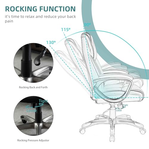 JC Home Executive Swivel Desk Silver Finished Padded Armrest and Chrome Frame Office Chair, Large, Ivory