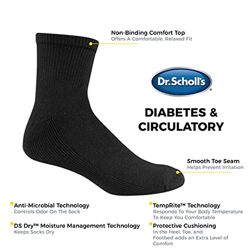 Dr. Scholl's Men's 4 Pack Diabetic and Circulatory Non Binding Ankle Socks, White, Shoe Size: 7-12