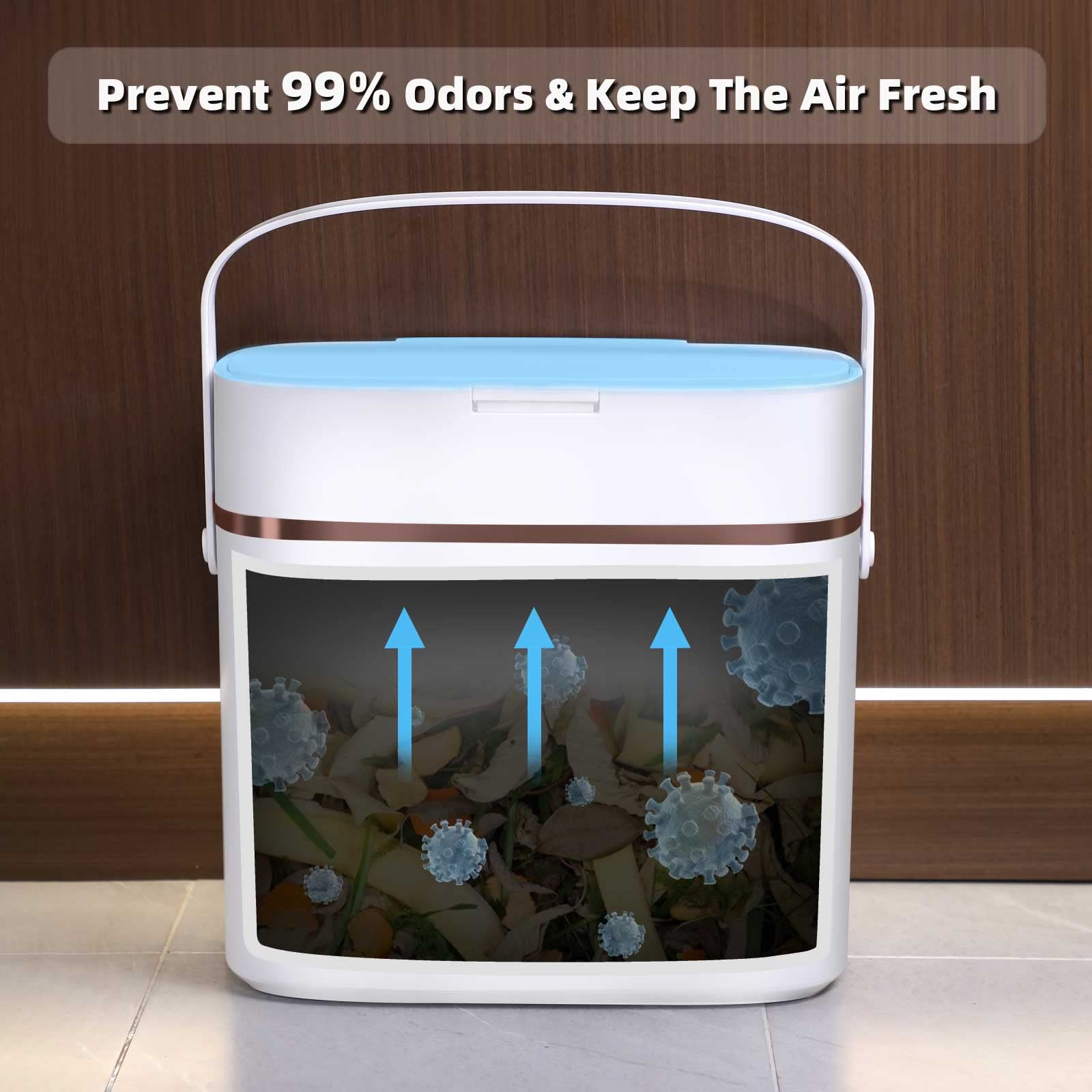 JUDRDO Small Bathroom Trash Can with Lid, Plastic Trash Can with Handle, 3.6 Gallon Bedroom Trash Can with Lid, Narrow Food Trash Can for Indoor, Bedroom, Office, RV, White