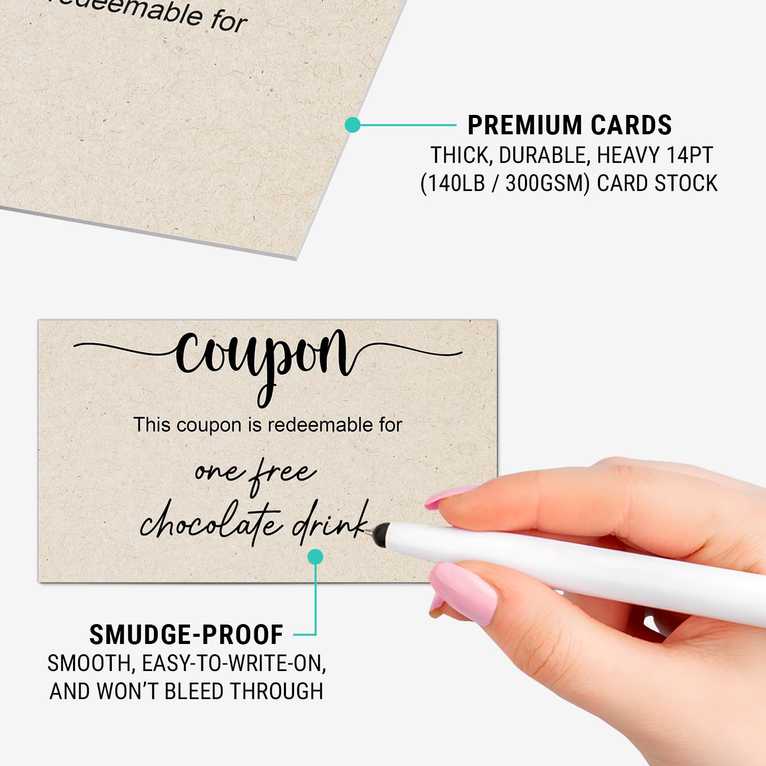 321Done Blank Coupon Cards Tan, 3.5x2 (50 Pack) Made in USA, Little DIY Gift Certificate, Vouchers for Present, Holiday, Valentines Simple Redeemable For Design, Thick Paper, Space to Personalize