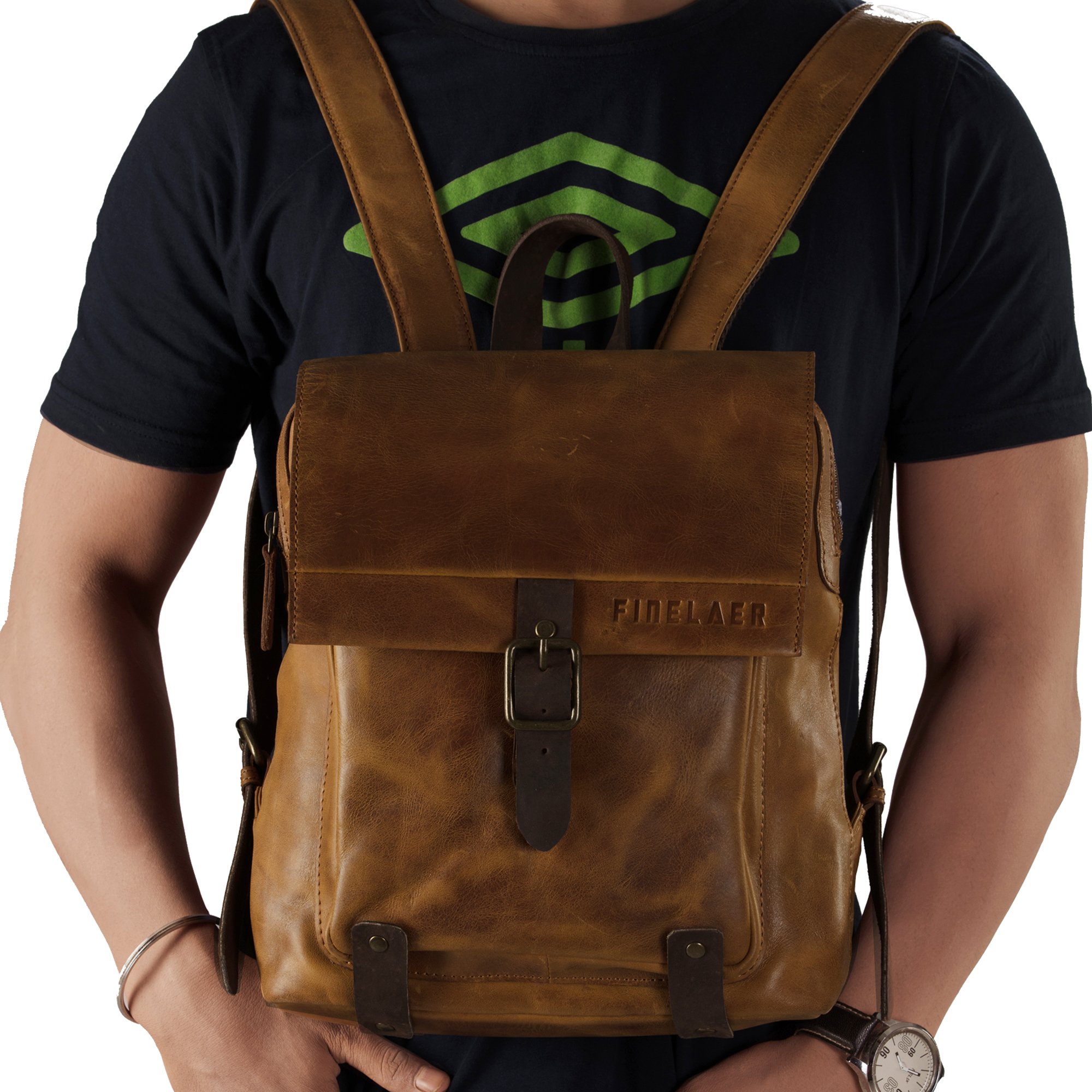 Finelaer Leather Hiking Backpack Purse For Women Laptop