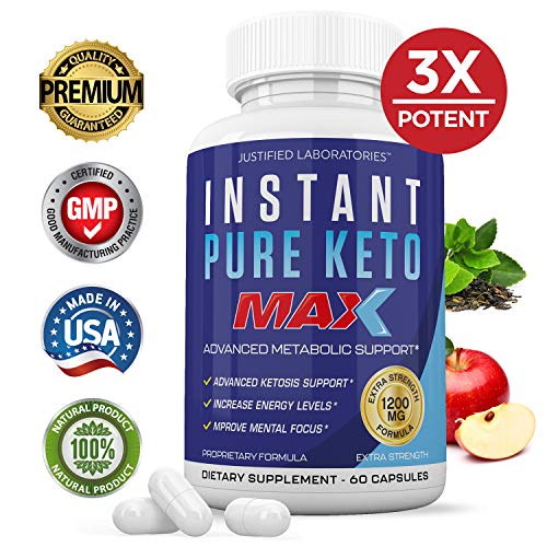 Instant Pure Keto Pills Max 1200MG Keto Pills Advanced BHB Ketogenic Supplement Exogenous Ketones Ketosis for Men Women 60 Capsules 1 Bottle