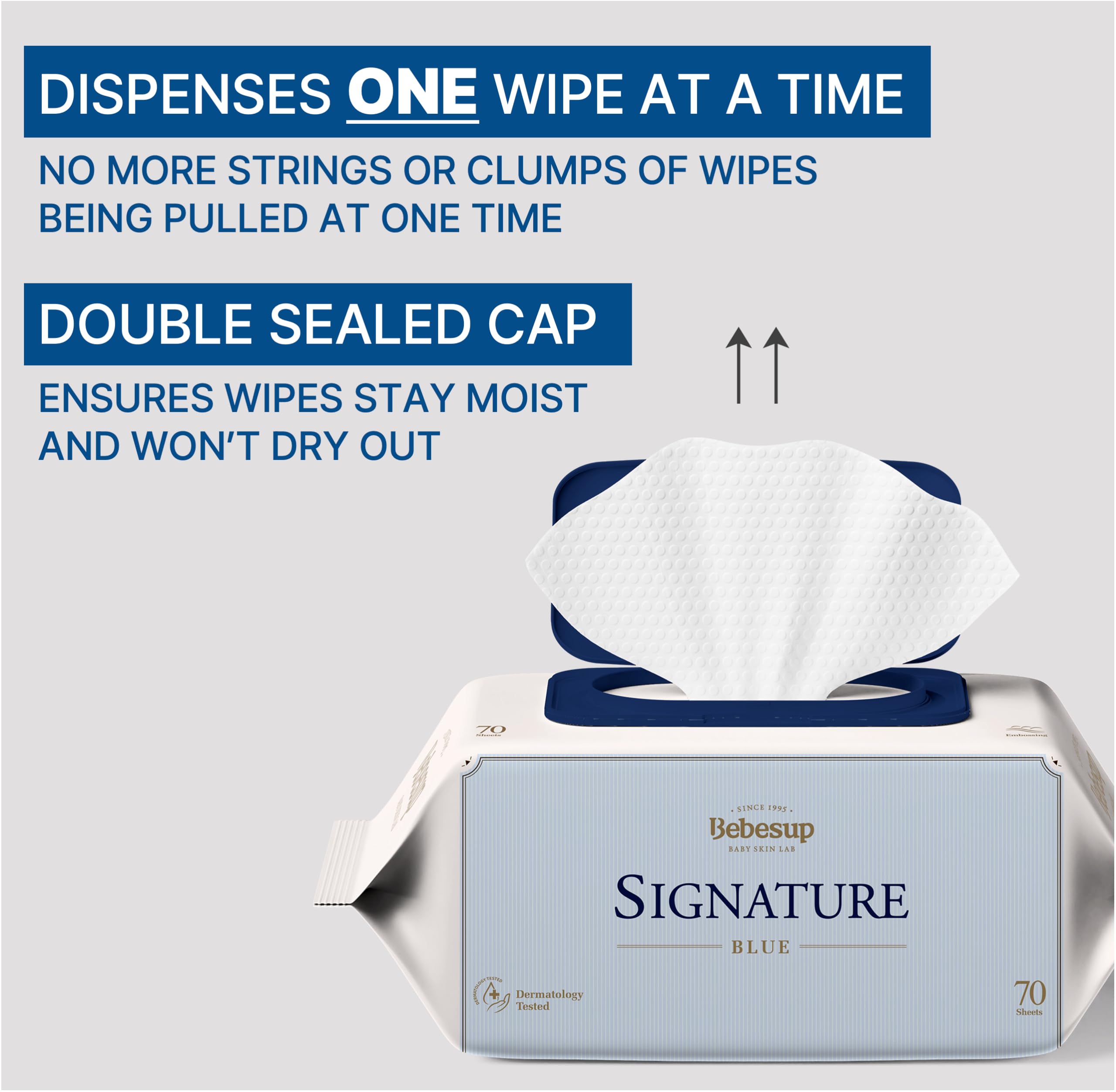 BEBESUP Korea’s #1 Signature Baby Wipes - Hypoallergenic Water-based Unscented Alcohol-Free Ultra-Thick 75 GSM Super Seed Extracts Plant-Based for sensitive skin Flip-Top 560 Count (8 Packs)