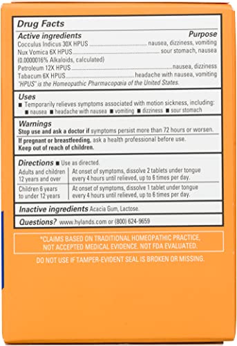 Hyland's Naturals Motion Sickness, Nausea Relief Tablets, All Natural Treatment for Car Sickness and Sea Sickness, 50 Co