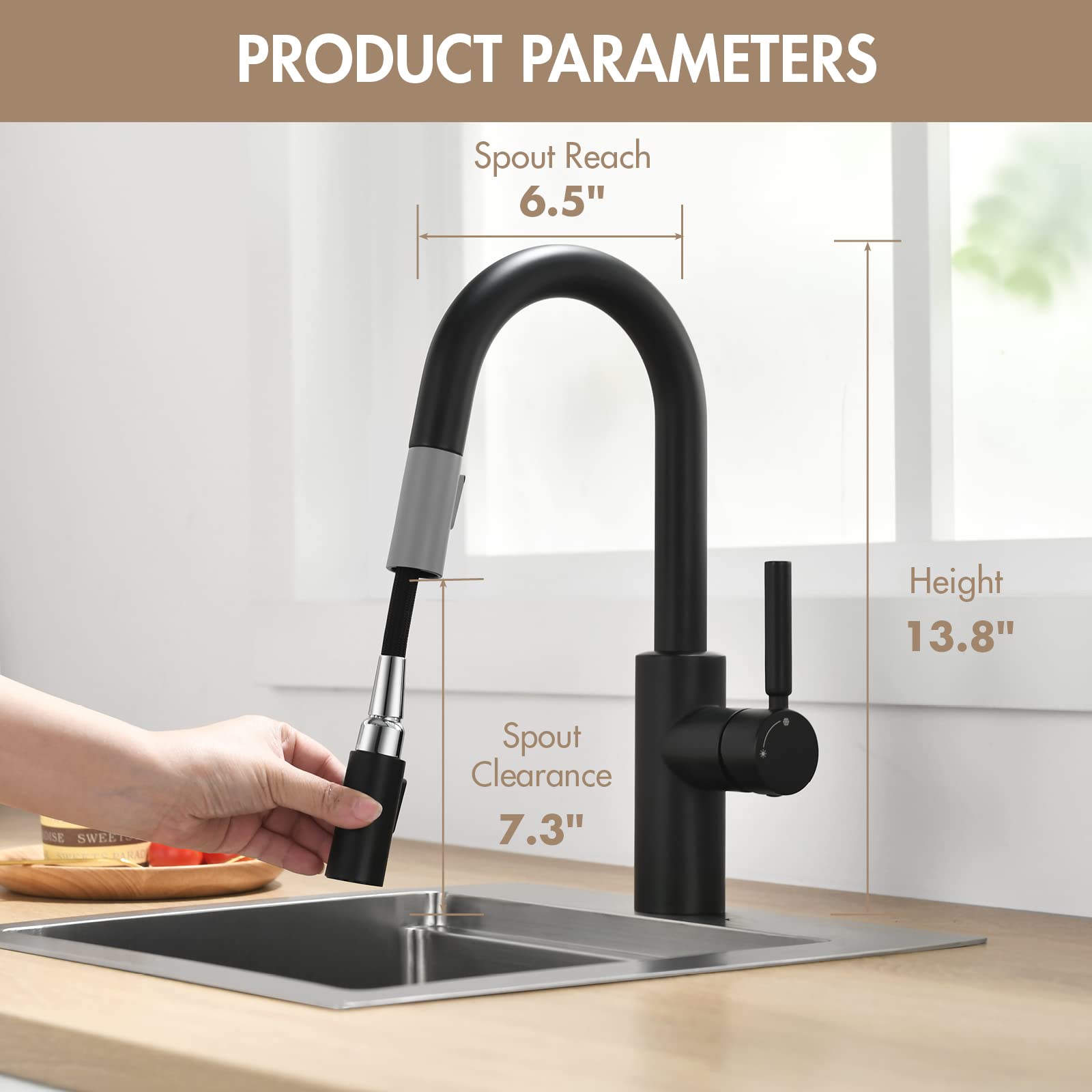 OUEN Matte Blcak Bar Faucet with Pull Down Sprayer for Single Sink,Bar Brass Faucet One Hole for RV Campers Sink Small Faucet with cUPC Supply Hose
