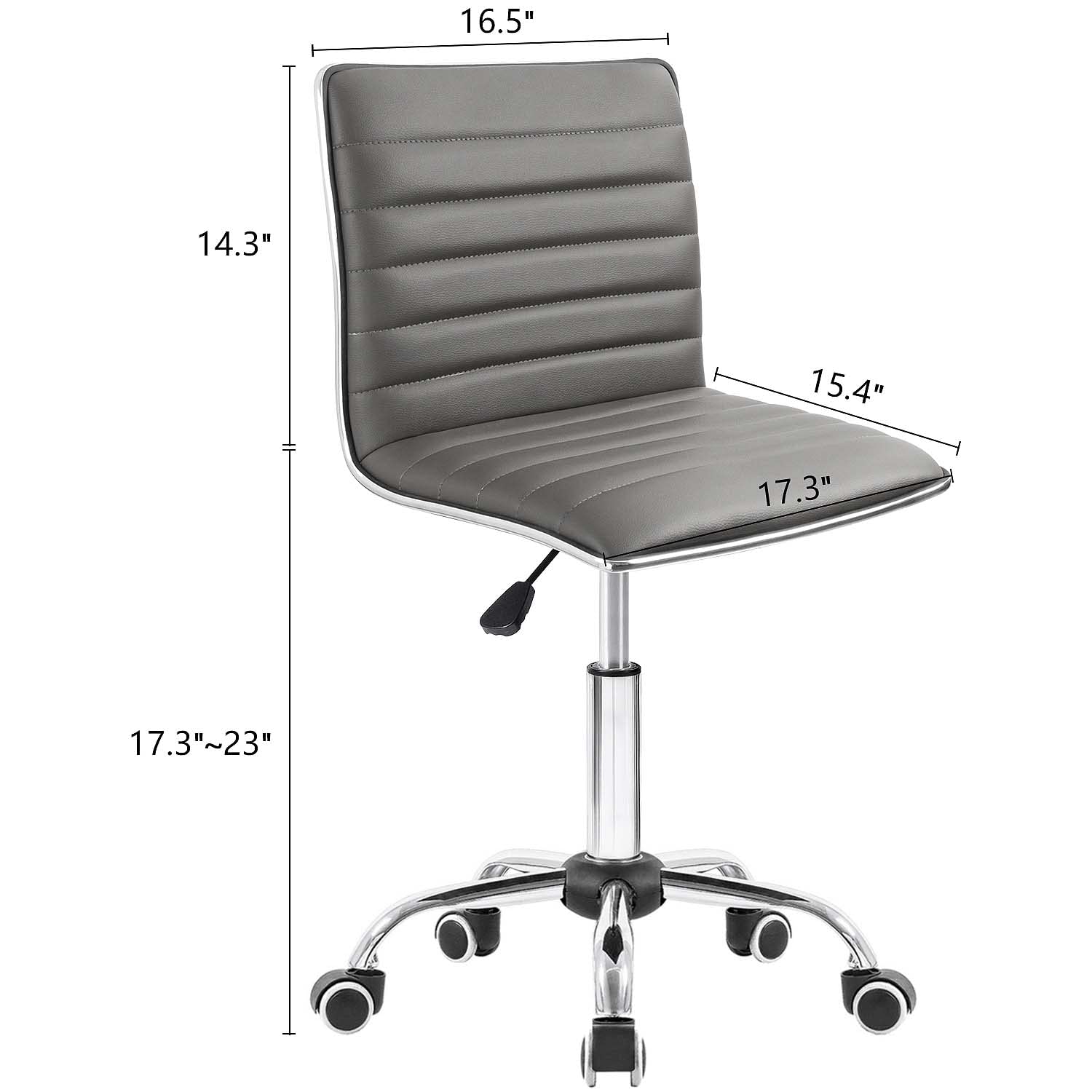 Homall Modern Adjustable Low Back Armless Ribbed Task Office Desk Vanity Swivel Rolling Leather Computer Conference Chair (Gray)