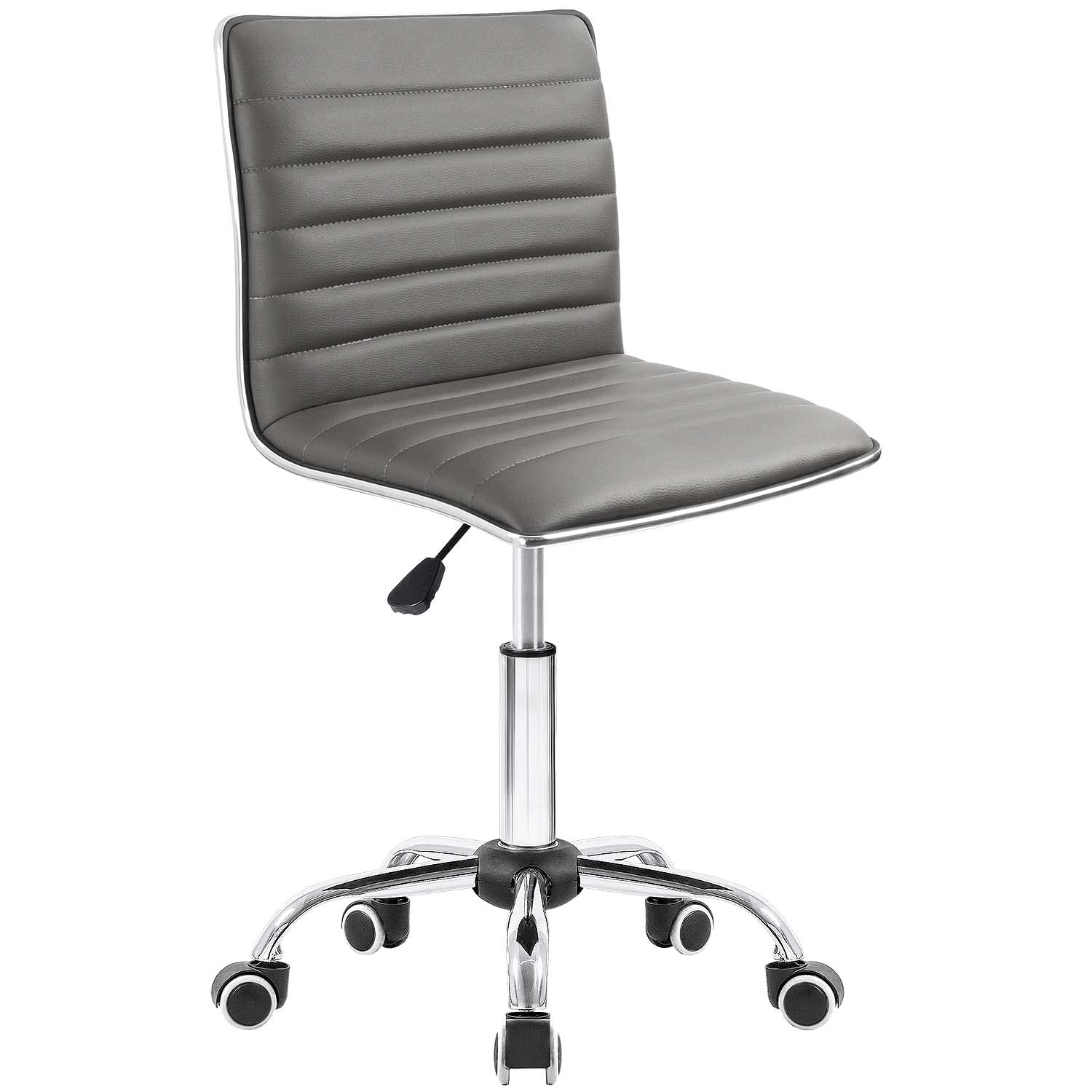 Homall Modern Adjustable Low Back Armless Ribbed Task Office Desk Vanity Swivel Rolling Leather Computer Conference Chair (Gray)